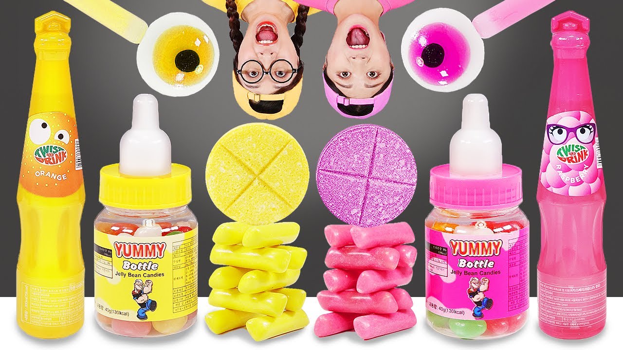 Pink food vs yellow food challenge 핑크색 노란색 음식 챌린지 DONA 도나