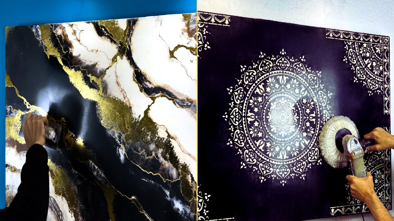 Venetian plaster art tutorial: Create elegant marble & gold leaf canvas