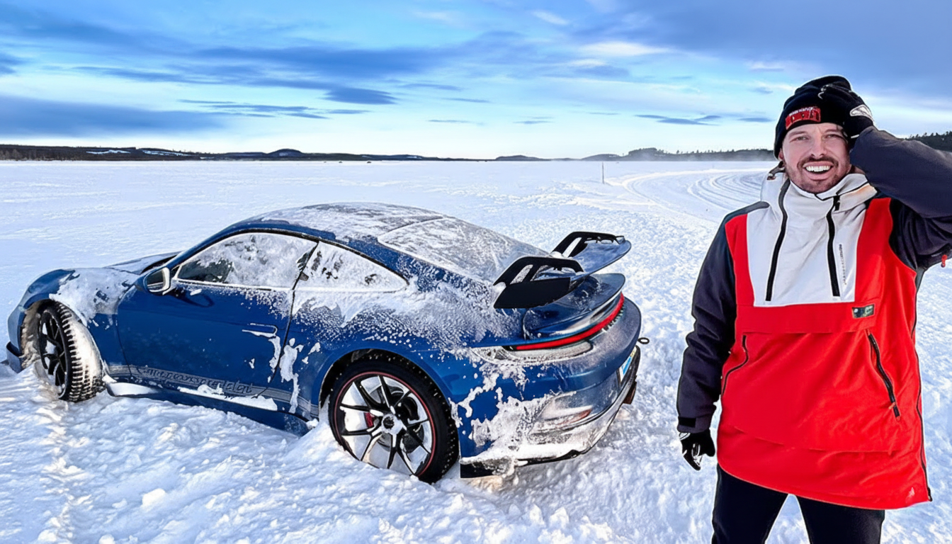 We drifted a Porsche on frozen lakes until police showed up