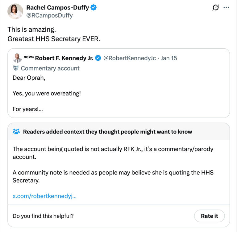 Trump goon's Fox host wife falls for bizarre RFK Jr. troll account