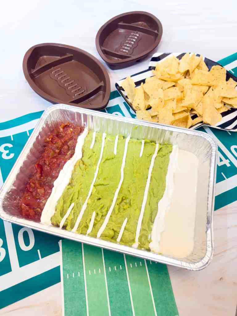 Football field guacamole dip recipe for game day