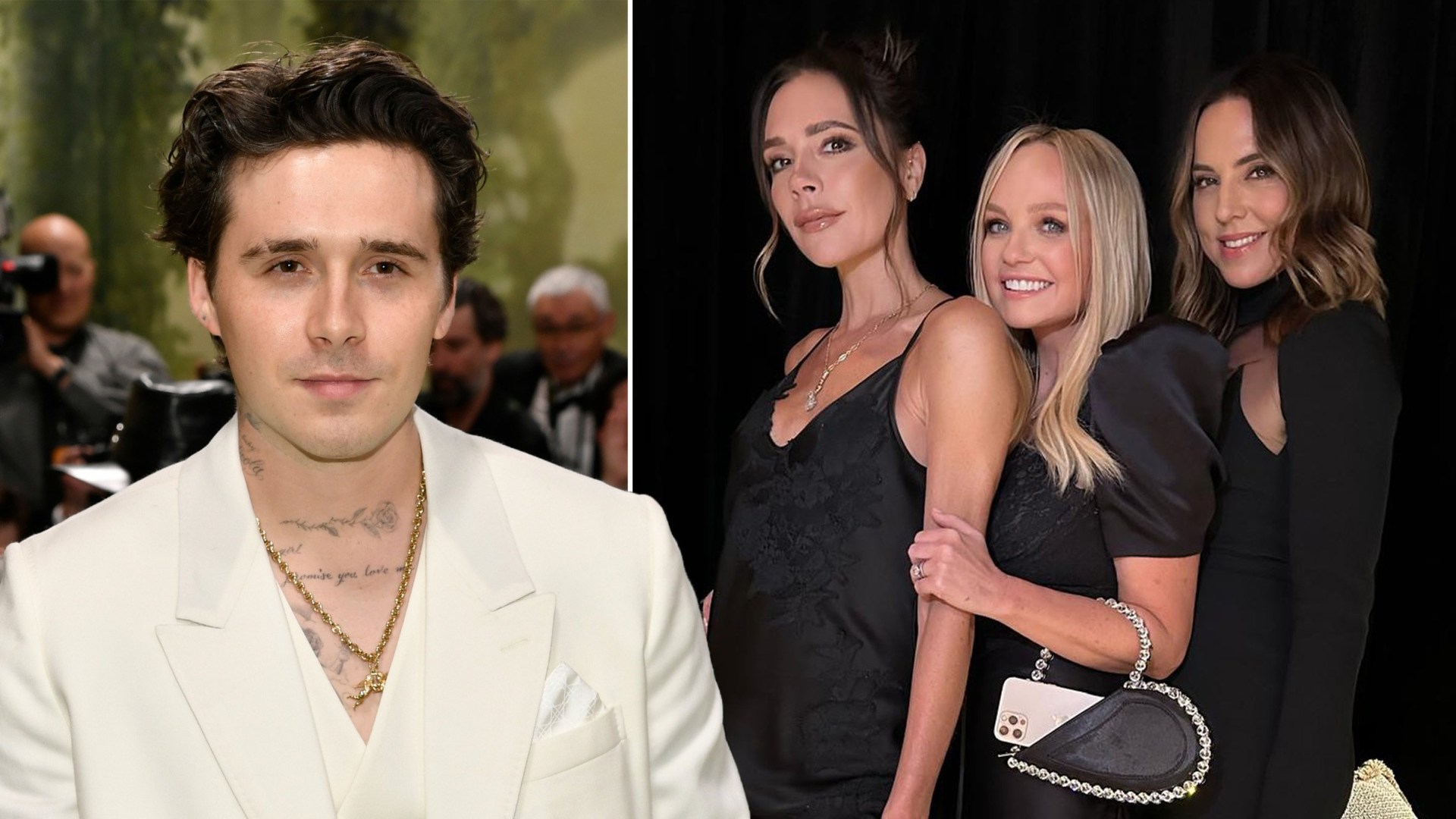 Embarrassed Victoria Beckham supported by Spice Girls