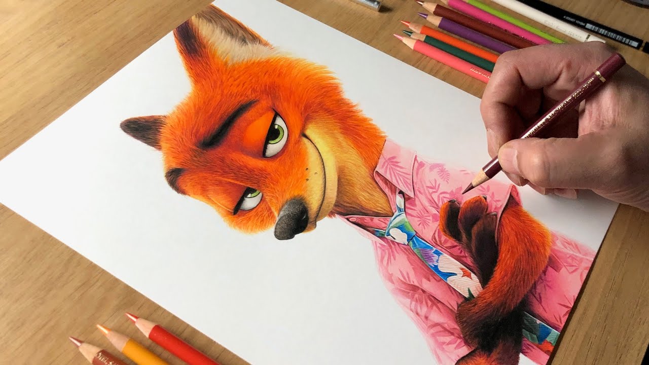 Drawing Nick Wilde from Zootropolis 2 (Zootopia 2): Realistic colored ...