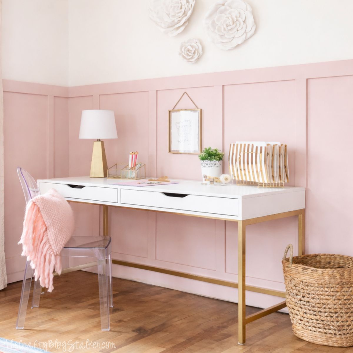Pink and gold girls room decor