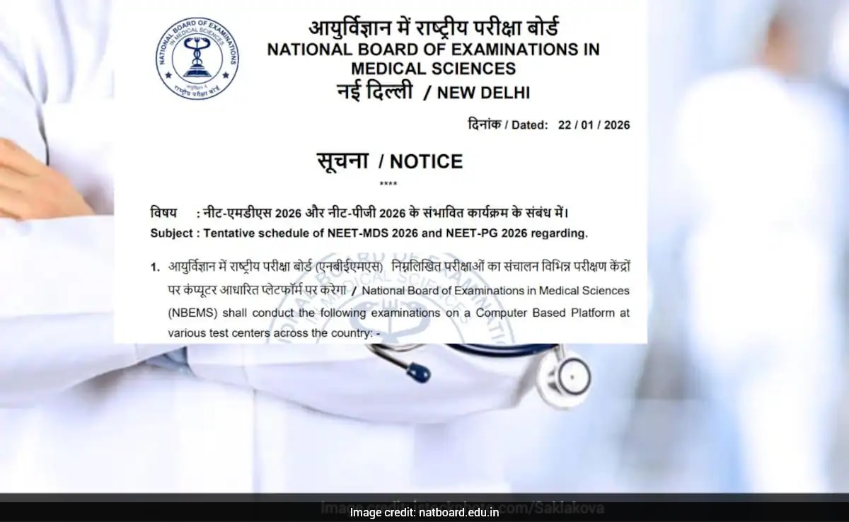 NEET MDS, PG 2026 tentative schedule released, exams in May and August