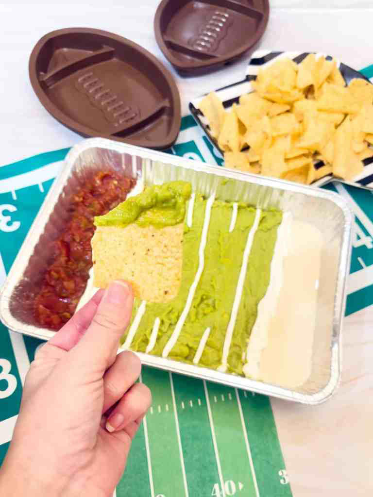Football field guacamole dip recipe for game day
