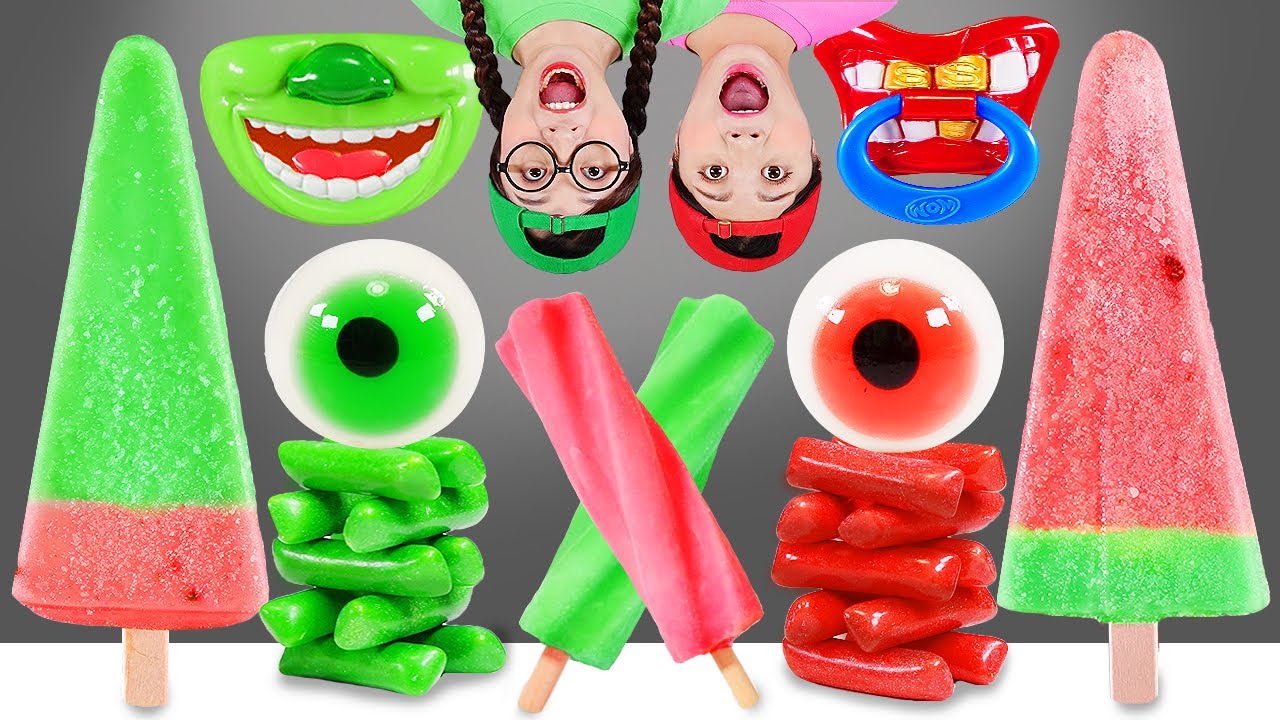 Red vs green ice cream mukbang 빨간색 초록색 아이스크림 먹방 DONA 도나