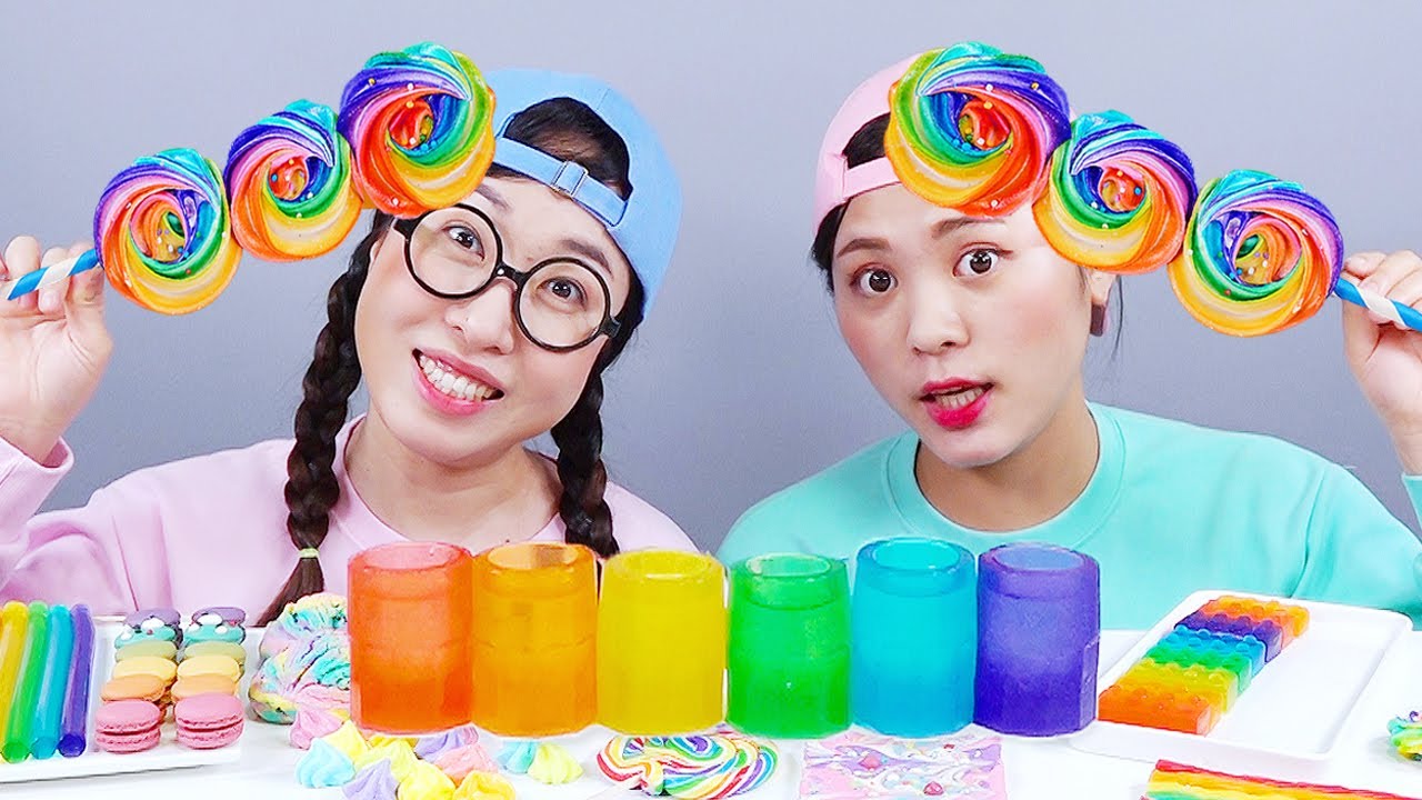 Permen kapas jeli pelangi mukbang DONA