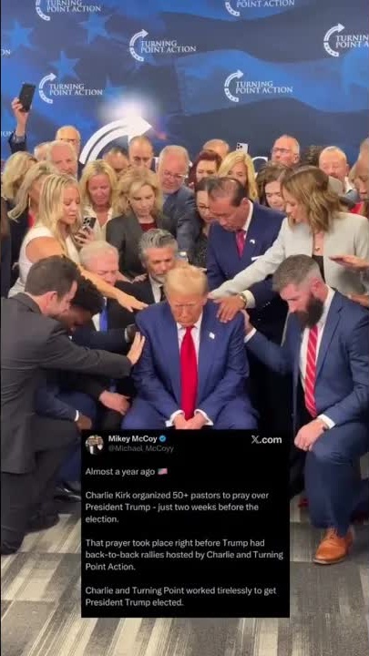 Charlie Kirk and pastors pray over Donald Trump