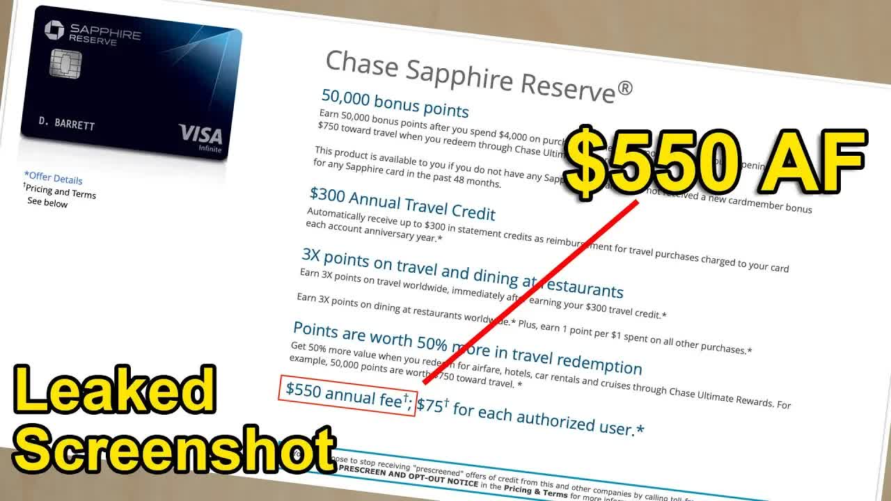 Chase Sapphire Reserve annual fee increase? $550 rumors