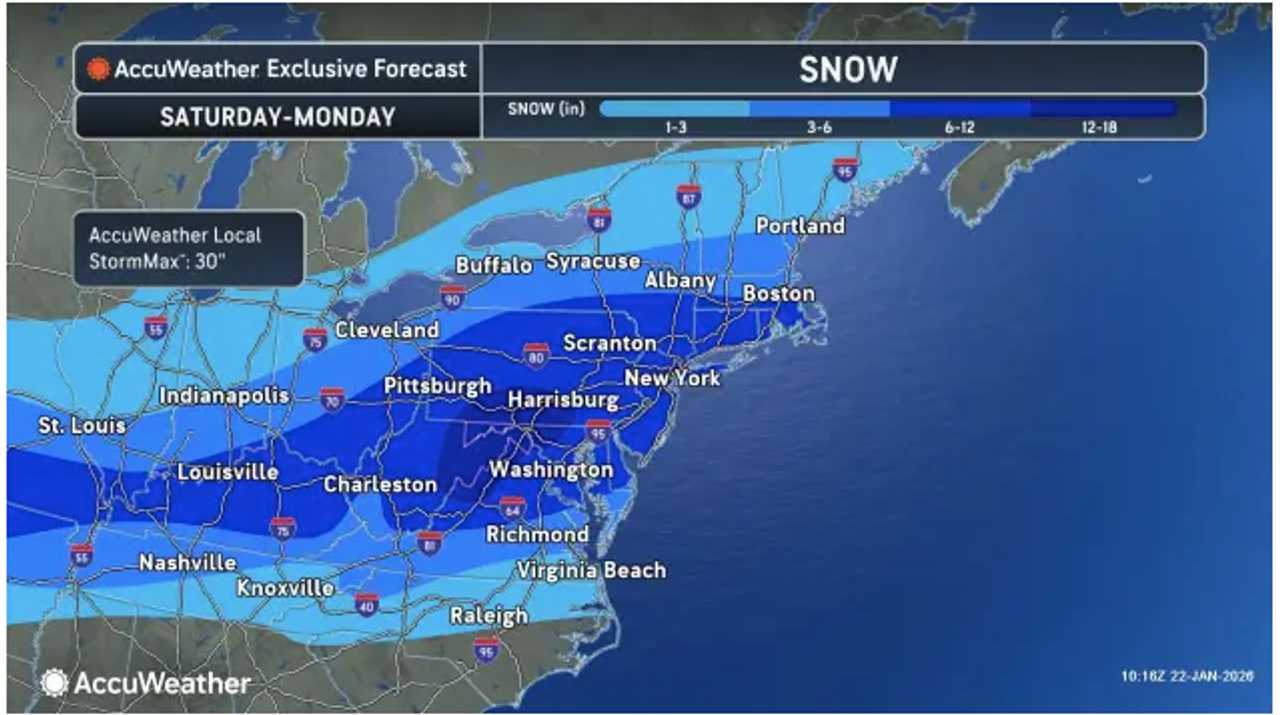 Northward track shift means higher snowfall totals for major storm ...