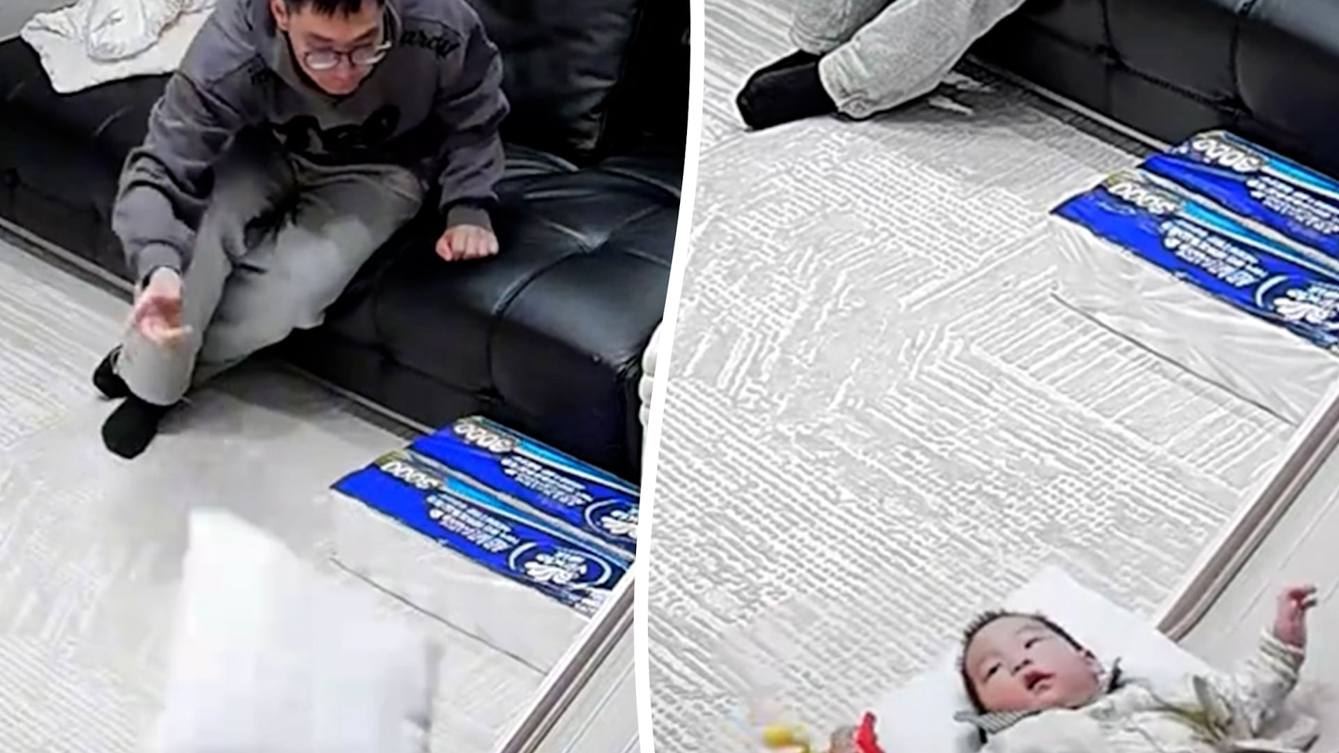 Dad predicts toddler’s fall before it happens - saves him with a pillow