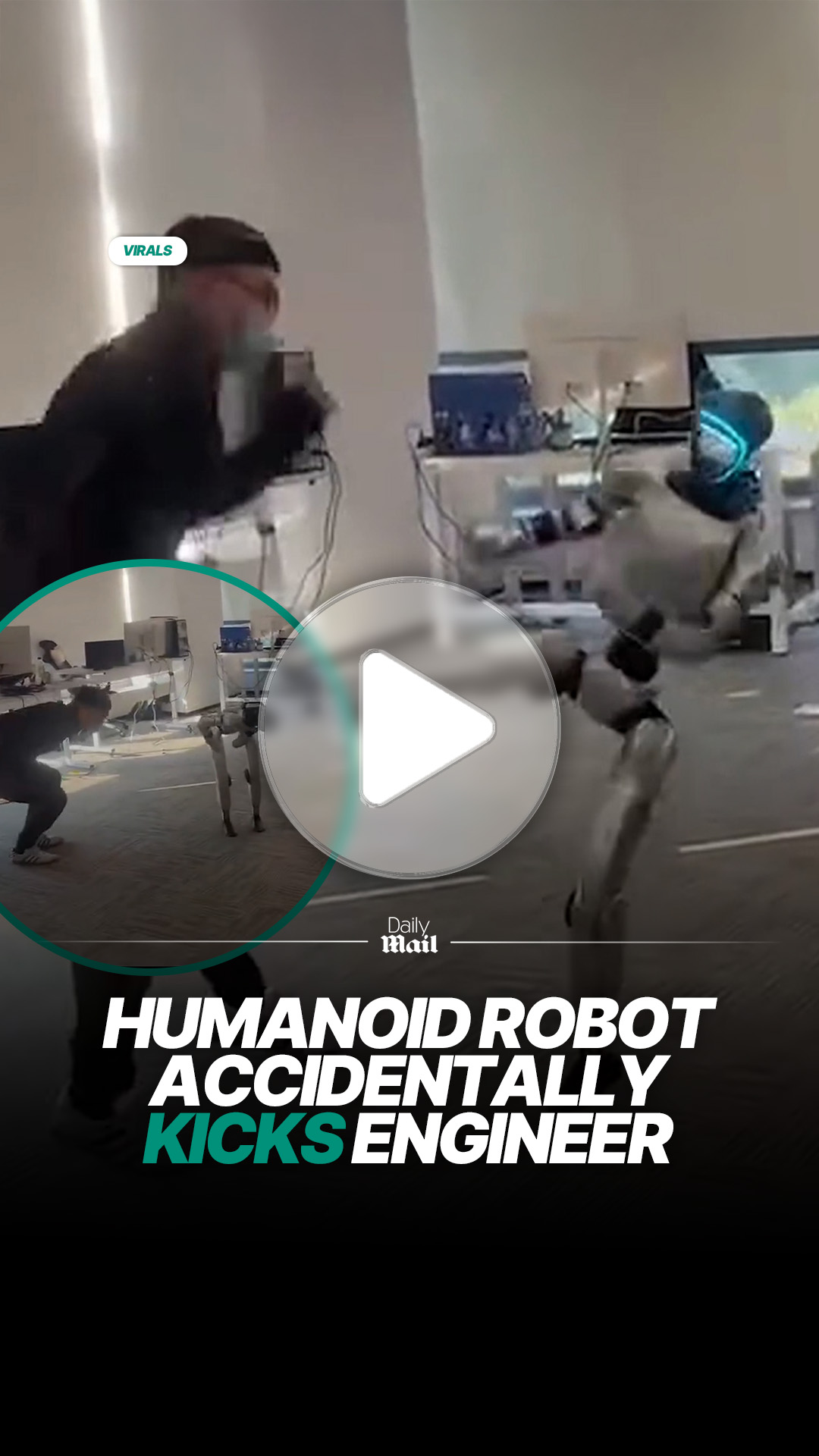 Humanoid robot accidentally kicks engineer during test in Shanghai