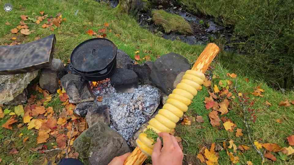 Ribeye soup over open fire