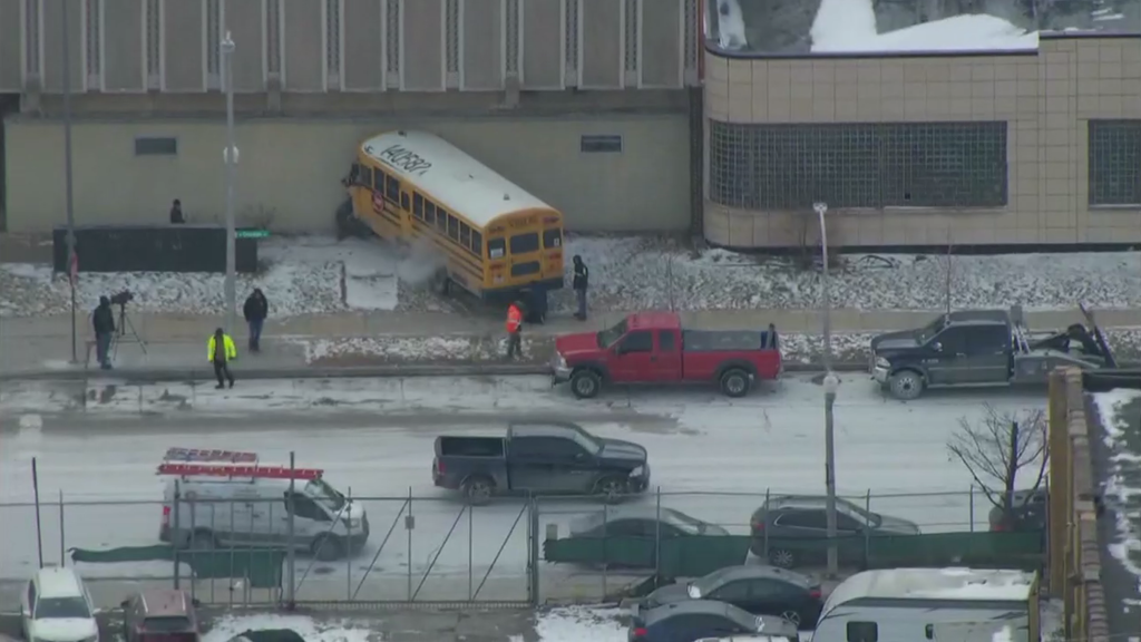 School bus crashes into depot in Chicago's West Humboldt Park neighborhood