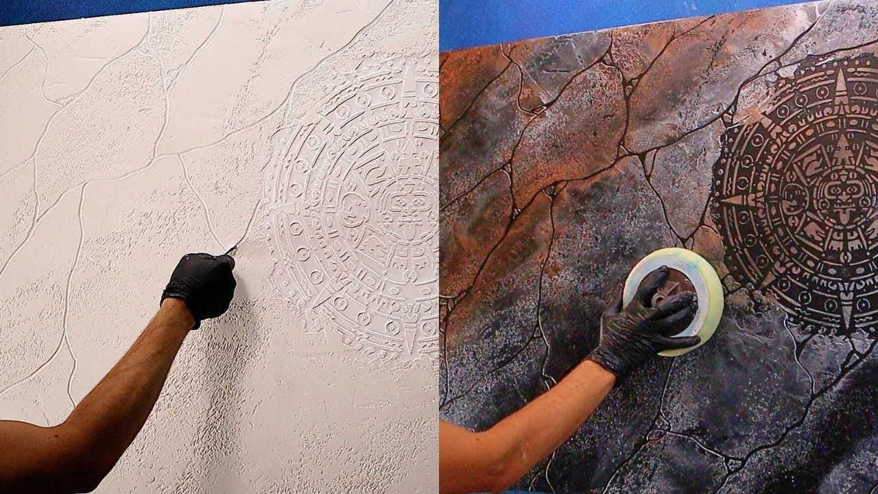 DIY Aztec calendar wall art: Textured metallic stone effect tutorial
