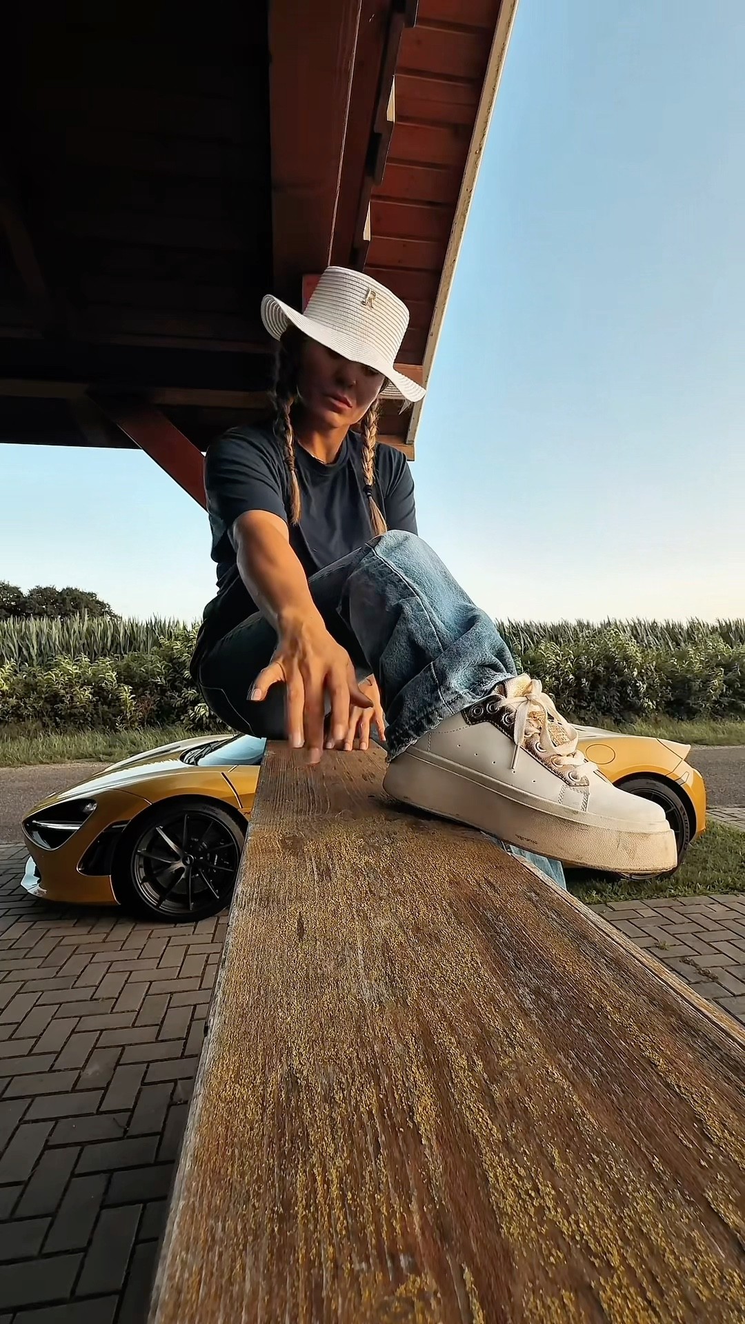 Just a farm girl and a car chilling