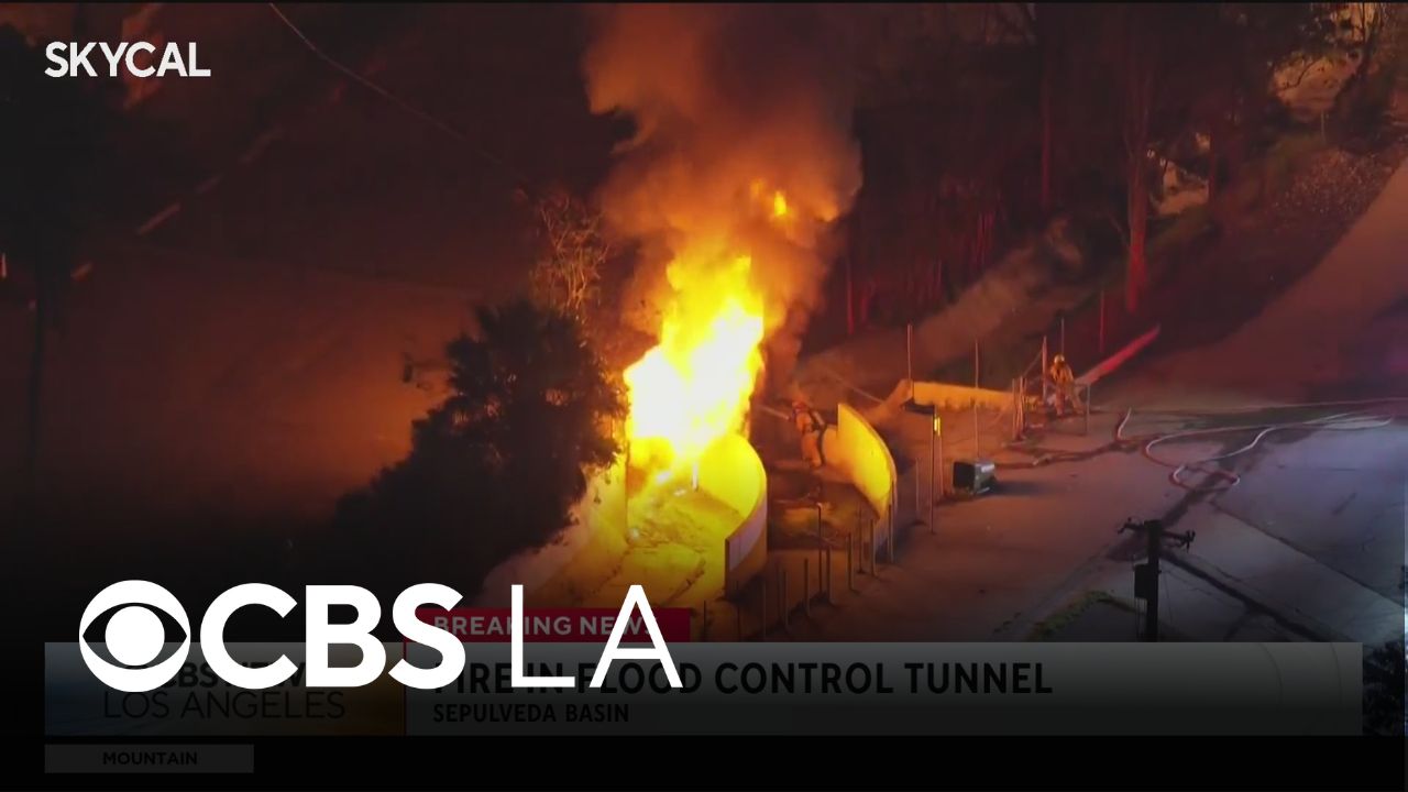 Crews battle Lake Balboa fire in flood control channel