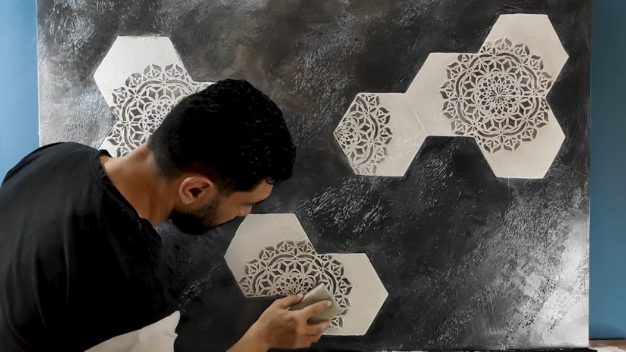 DIY hexagonal mandala wall art: Textured plaster & metallic effects ...