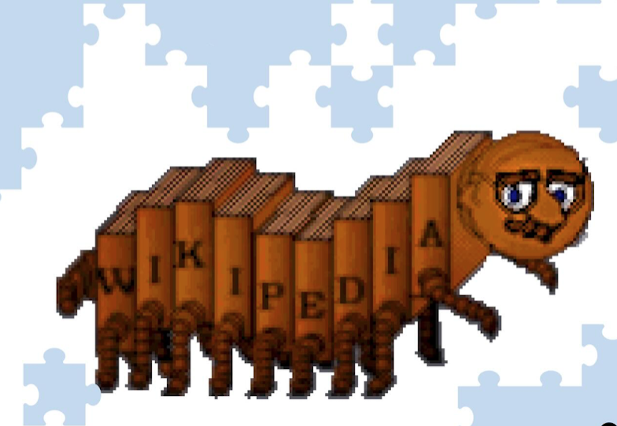 Early Wikipedia logo designs included a book centipede mascot
