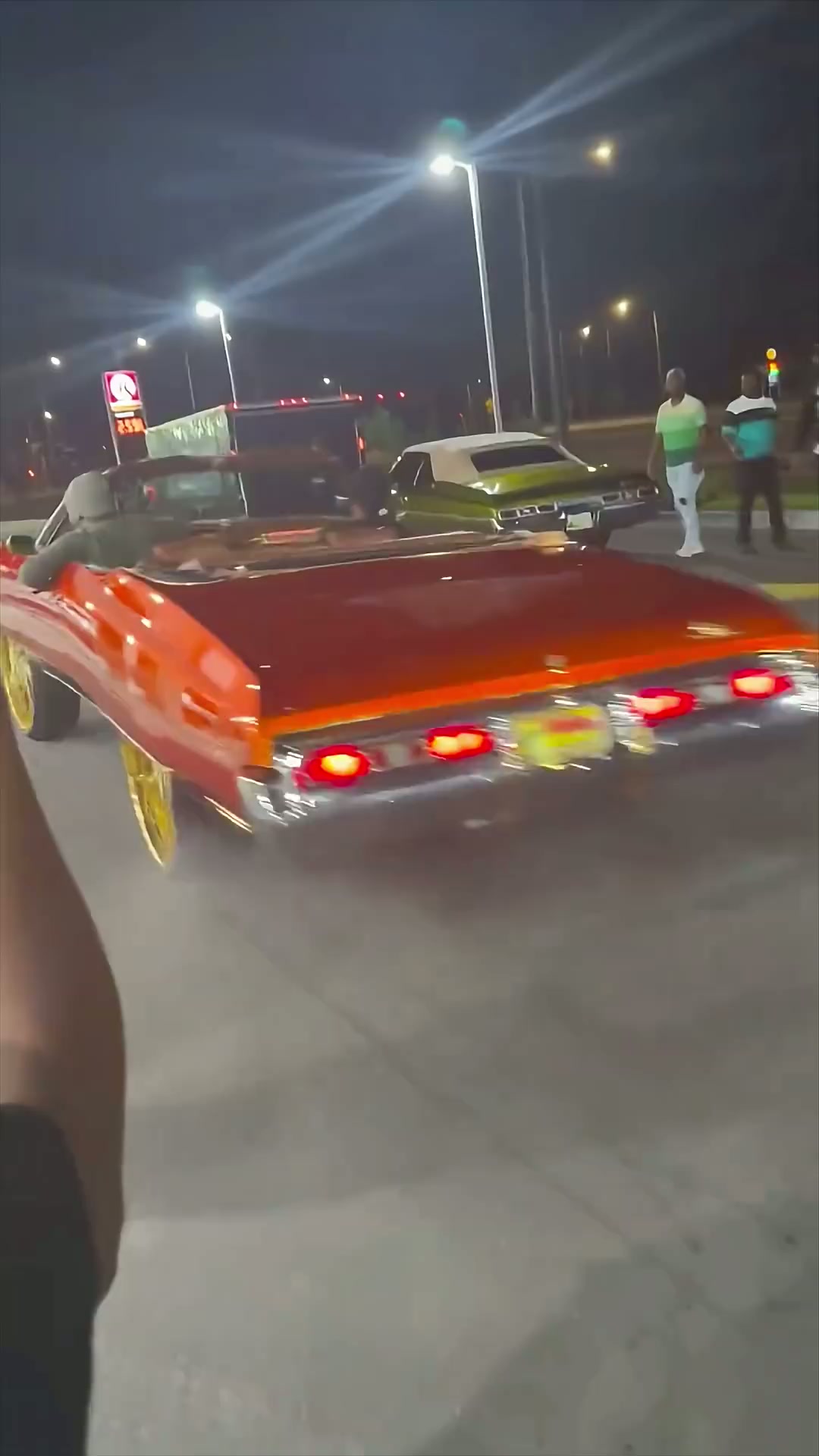 Trav comin thru in his 72 Chevy vert on gold 28’s Amani