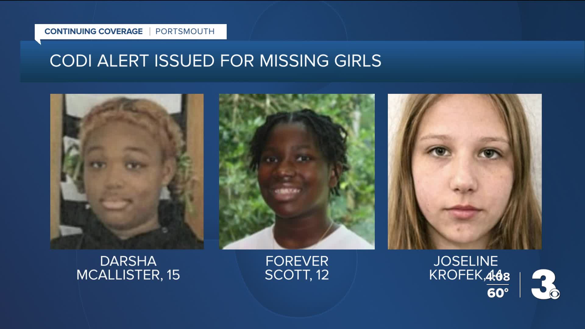 CODI alerts issued for three missing Portsmouth girls last seen on Fort ...