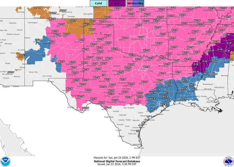 Winter storm warnings issued across Texas for impactful snow and ice storm