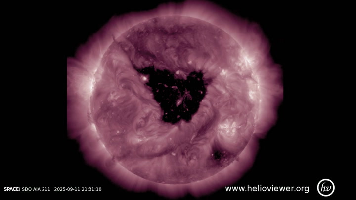 Massive butterfly-shaped coronal hole seen on sun in spacecraft time-lapse