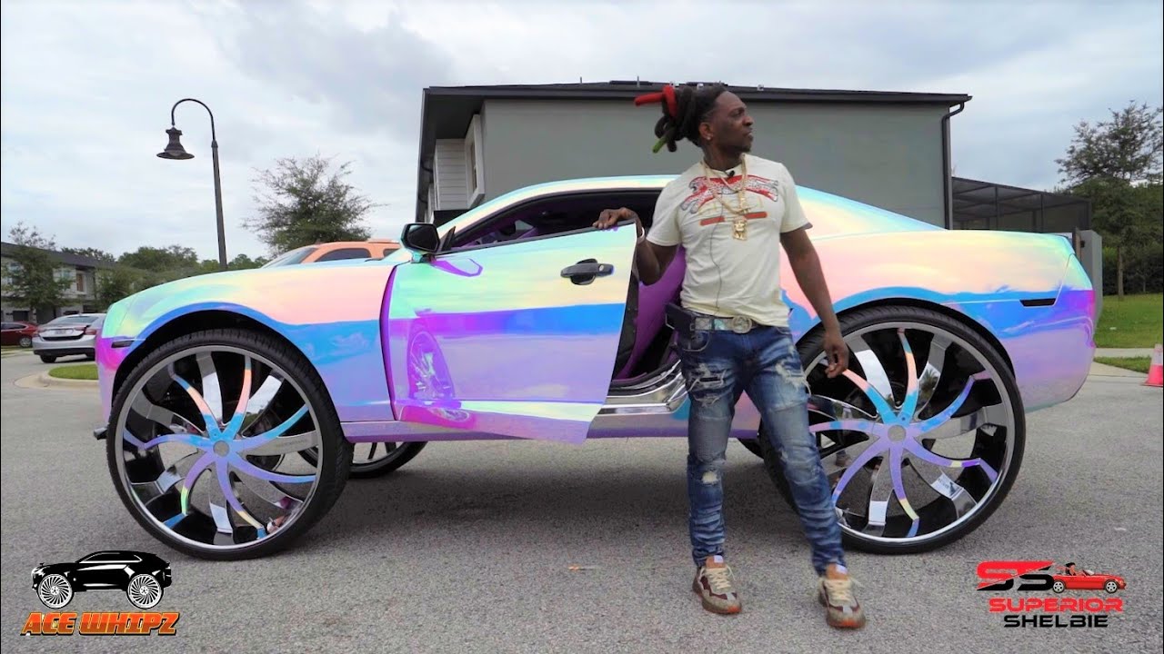 Chrome aqua blue Chevy Camaro on 34" Starr wheels