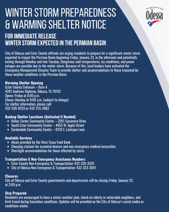Need a warm place? Here’s where shelters are opening in Ector County