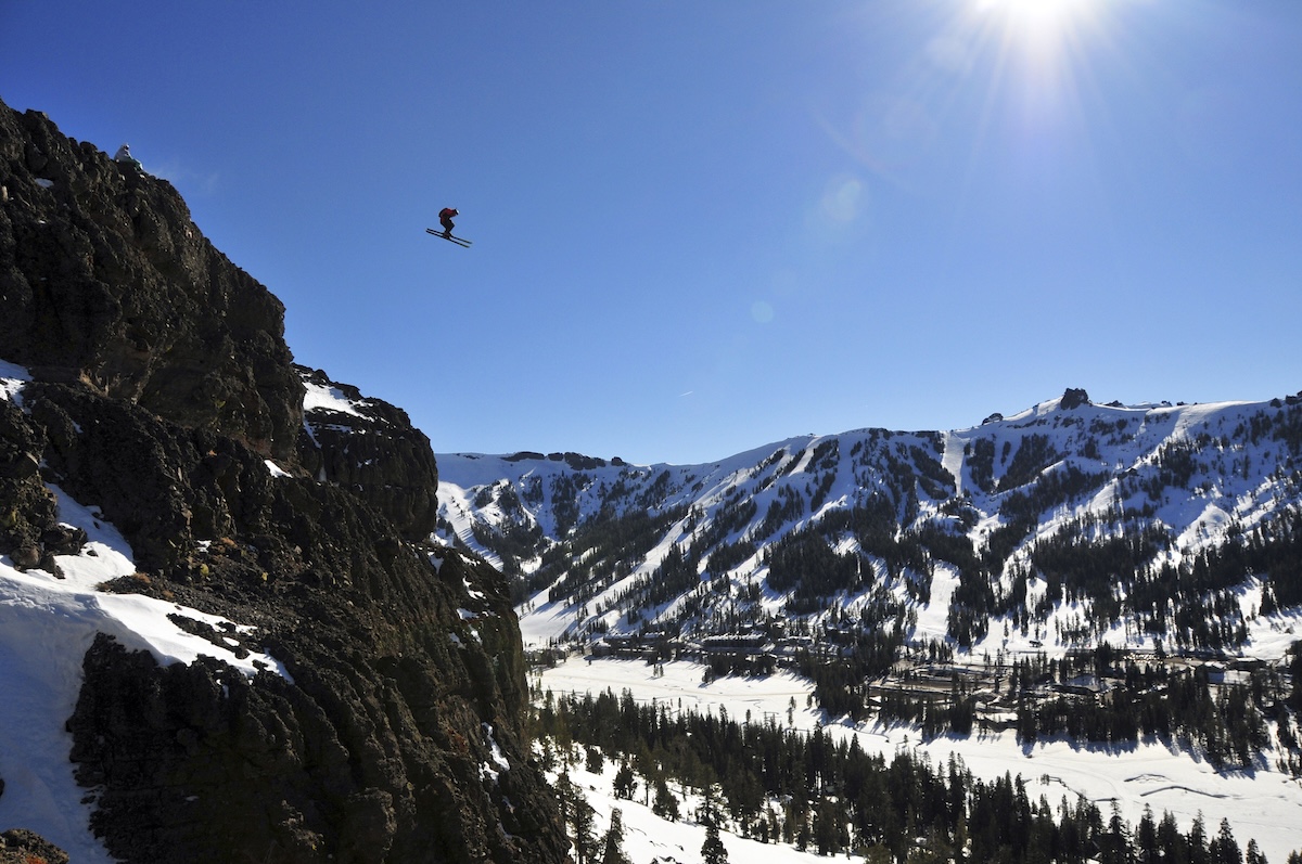Skier's helmet cam captures epic BASE jump from sheer cliff