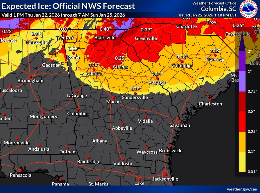 Winter storm watch Georgia. Augusta area now included in NWS watch