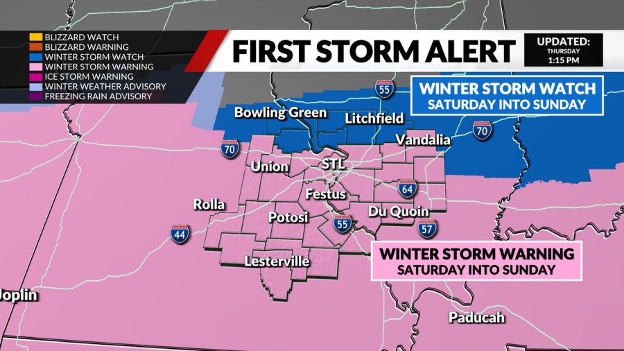 Winter storm warning issued for St. Louis region this weekend