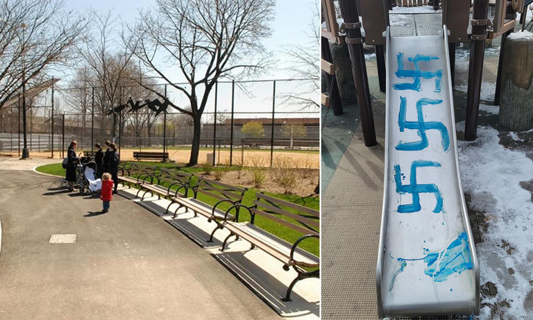Disgust as 57 swastikas are painted on NYC children's playground