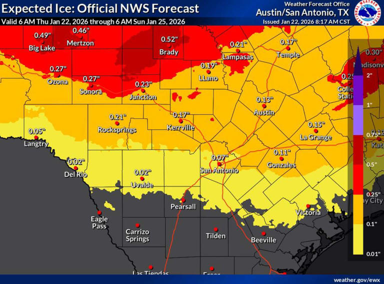 Projected snow and ice totals are changing for Texas. Here's a ...