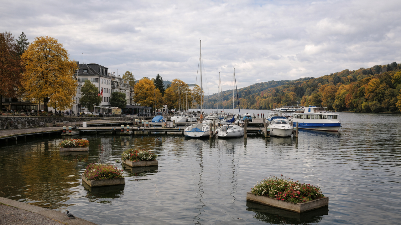 Autumn boats and calm waters in Flensburg