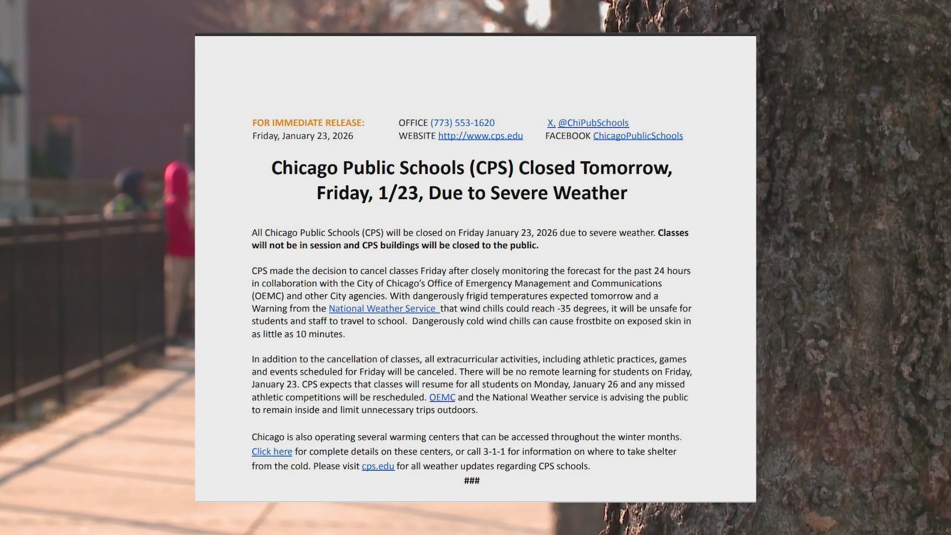 Chicago Public Schools cancels classes Friday due to extreme cold