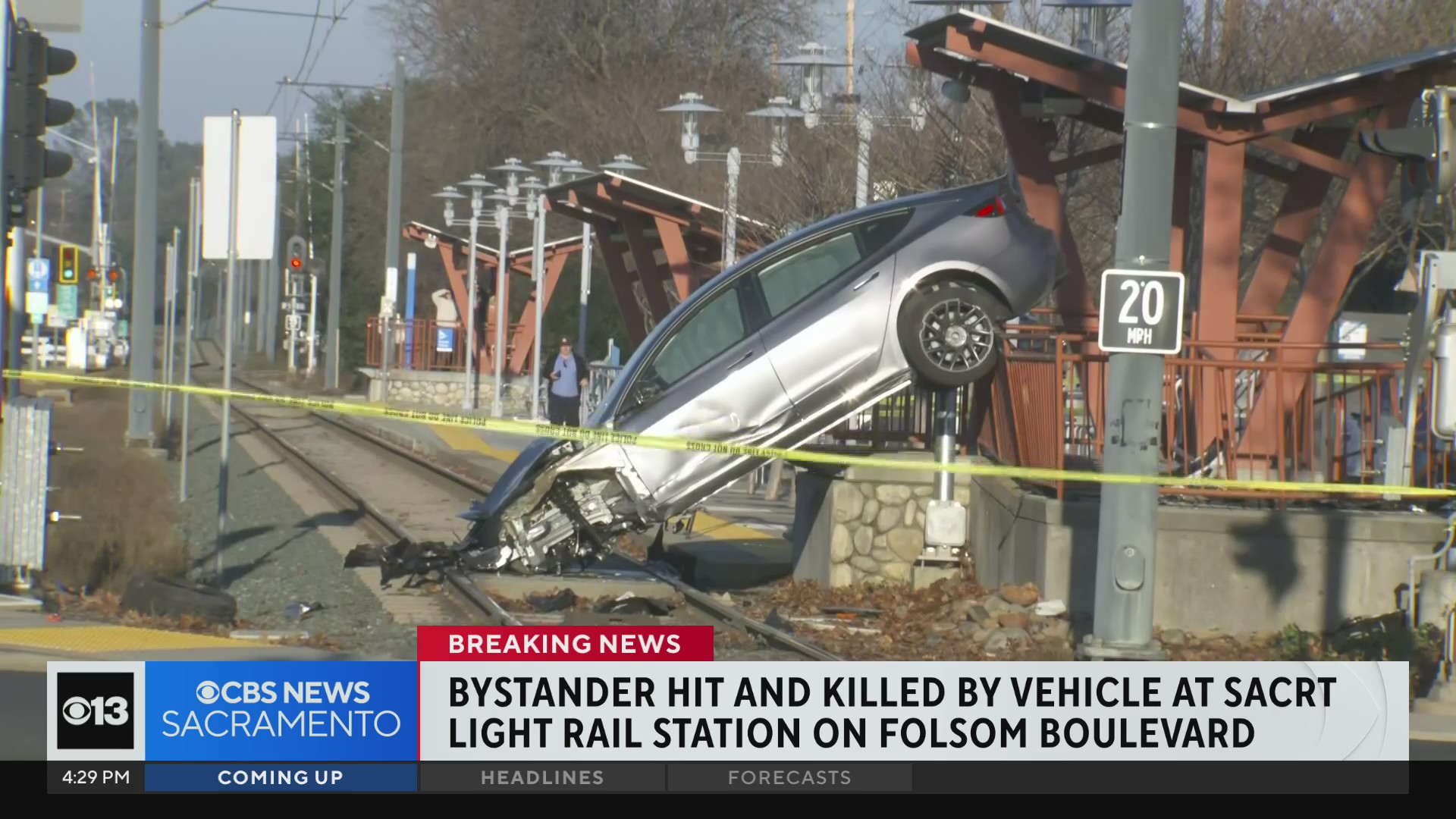 Person killed after Tesla crashes at Folsom light rail station