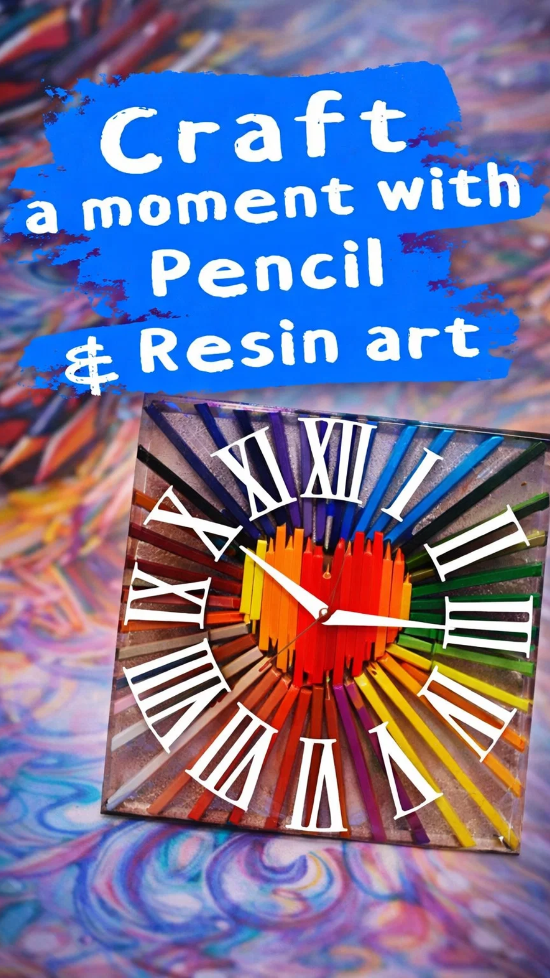 This square resin clock hides a heart made of colored pencils