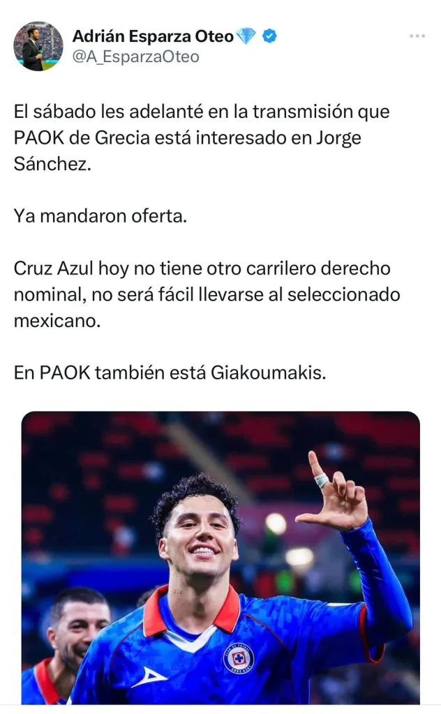 PAOK de Grecia da paso decisivo para fichar a Jorge Sánchez y Cruz Azul ...
