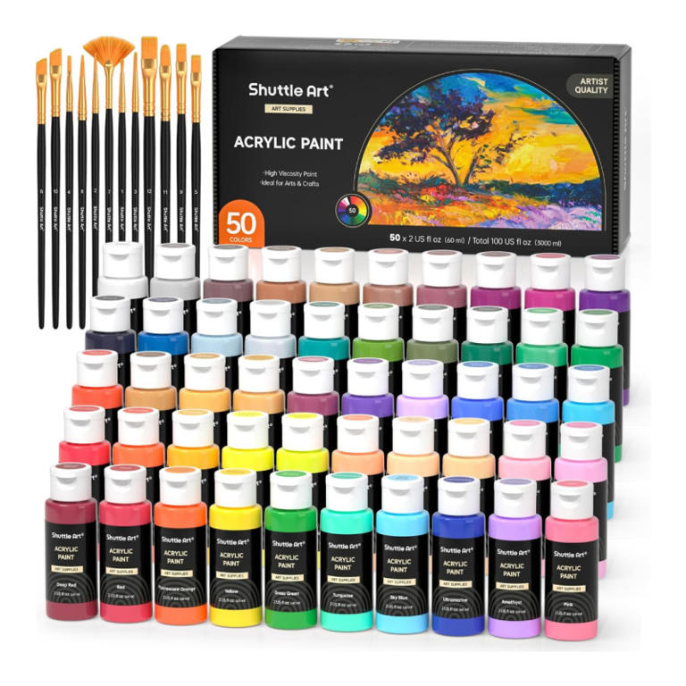 Get 50 vibrant acrylic paint colors for just $30 on Amazon – 29% off!