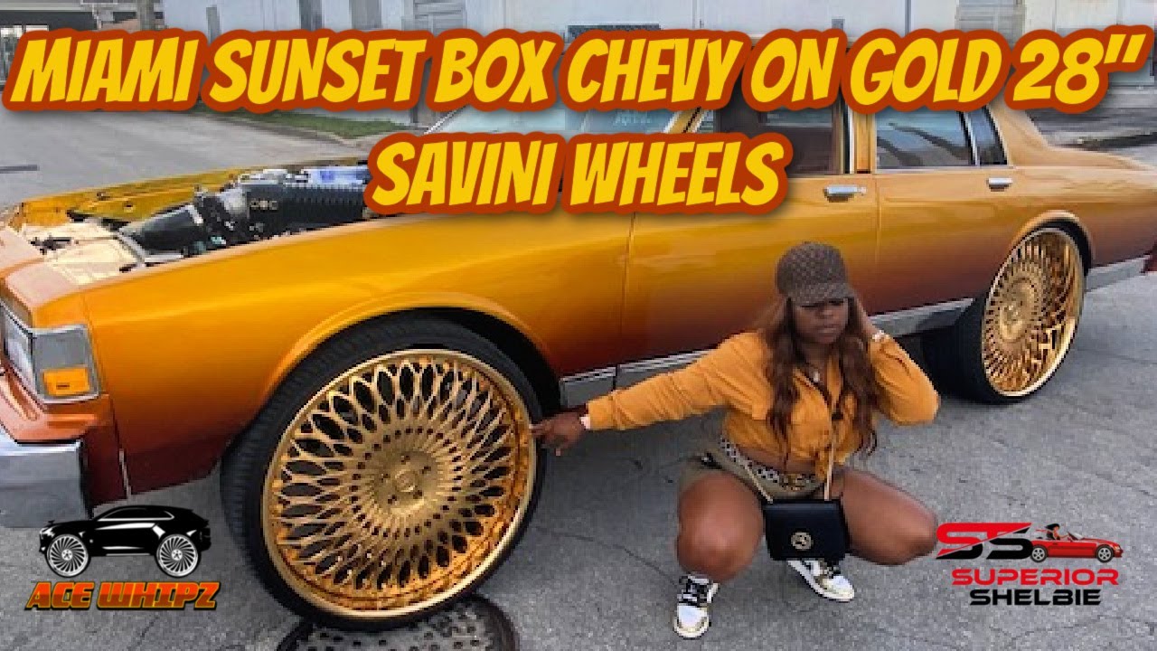 Miami sunset box Chevy on gold 28" Savini wheels