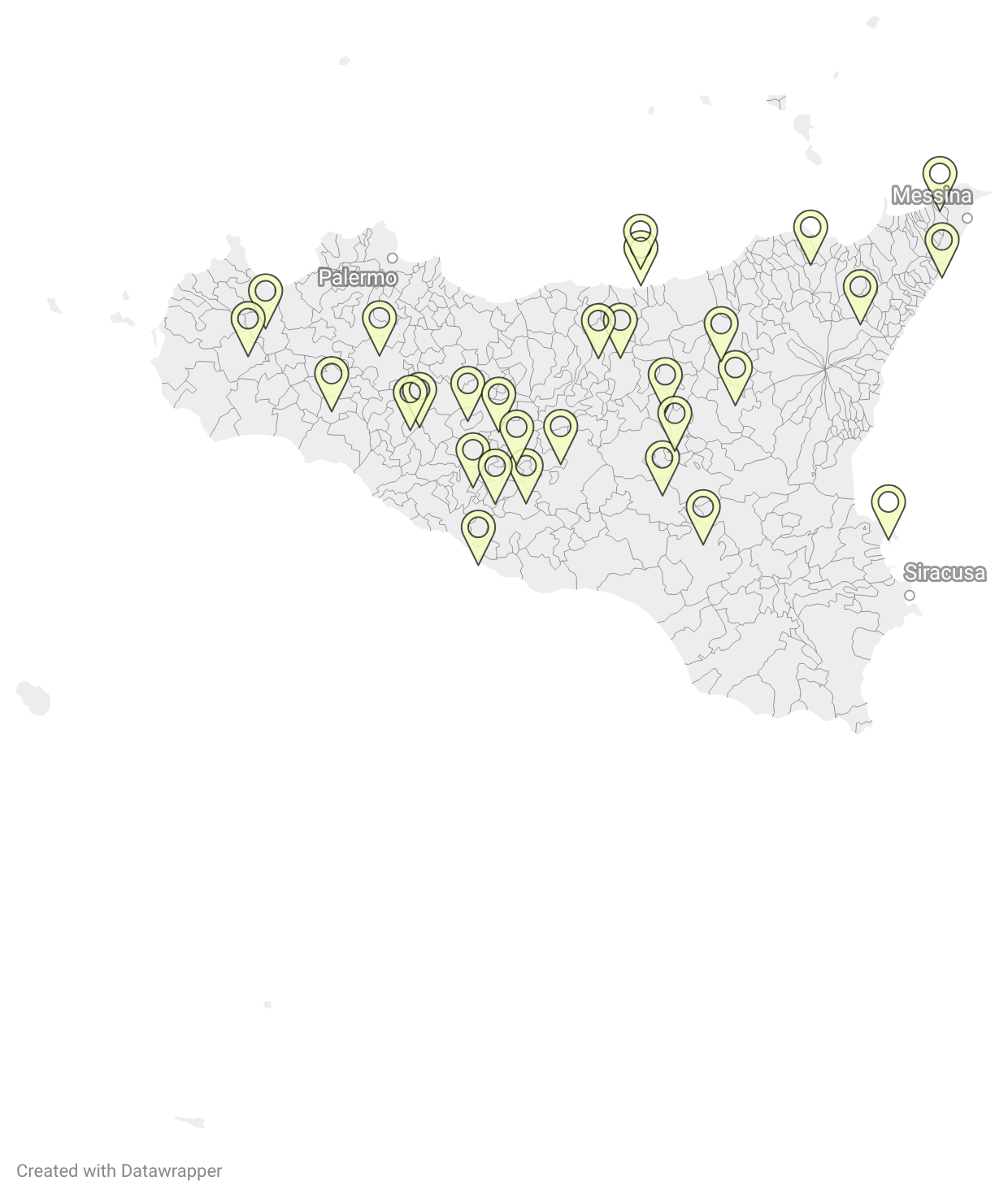 Map of 1-euro houses in Sicily