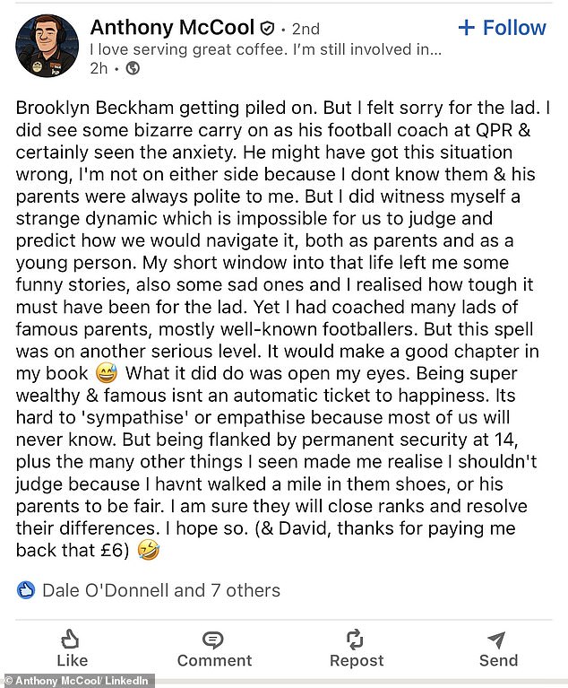 Brooklyn Beckham's former coach at QPR speaks out on youngster 'being ...