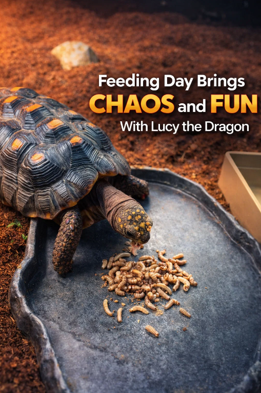Feeding day brings chaos and fun with Lucy the dragon