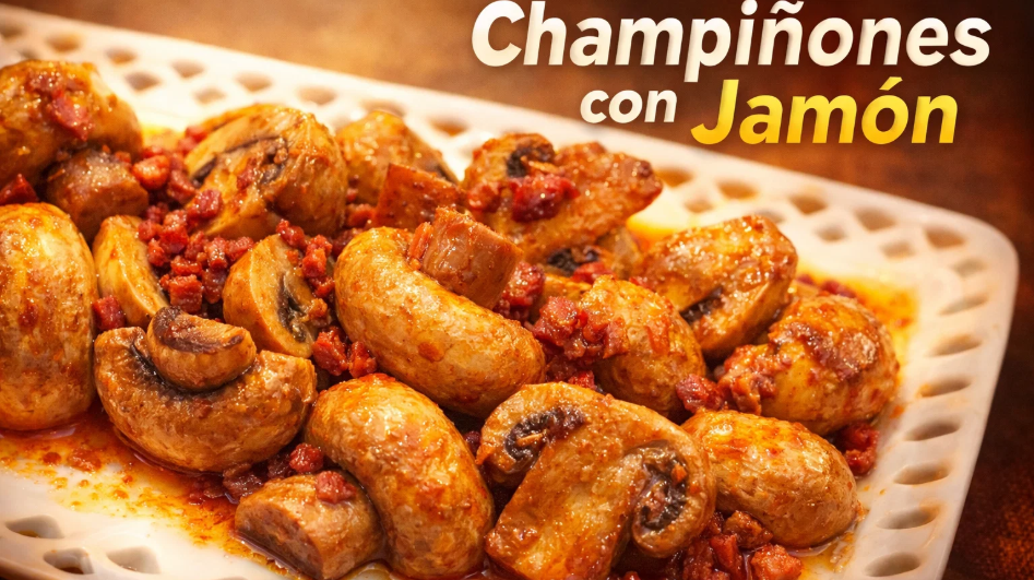 Champiñones con jamón listos en 10 minutos