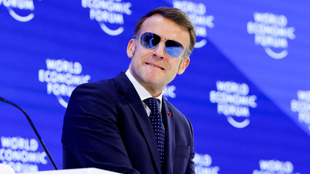 French President Emmanuel Macron steps into Davos wearing Rs 70,000 ...