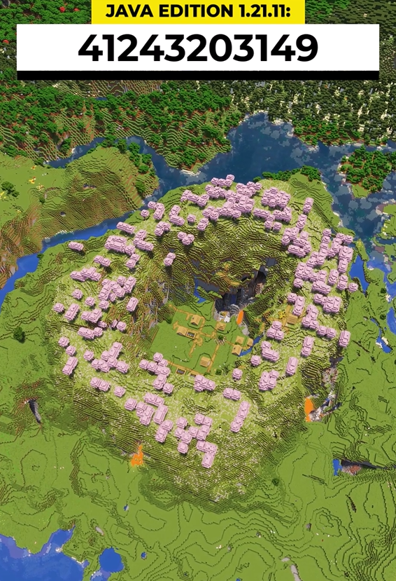 This Minecraft cherry grove circle seed has a village in the middle!