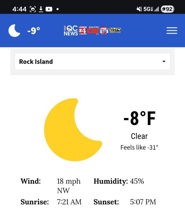 Worst case scenario is -40° in Quad Cities Friday morning