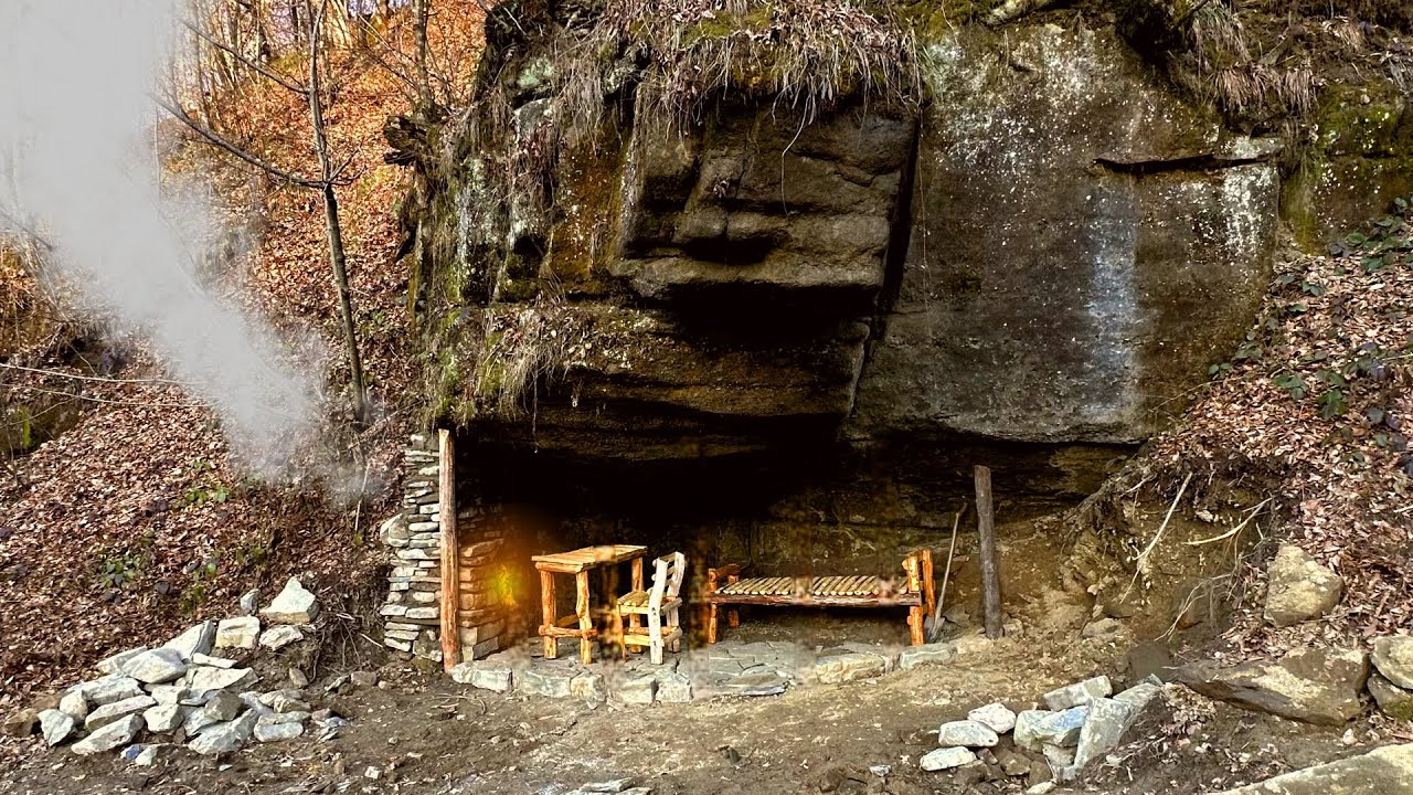 Building a secret winter shelter in the wild